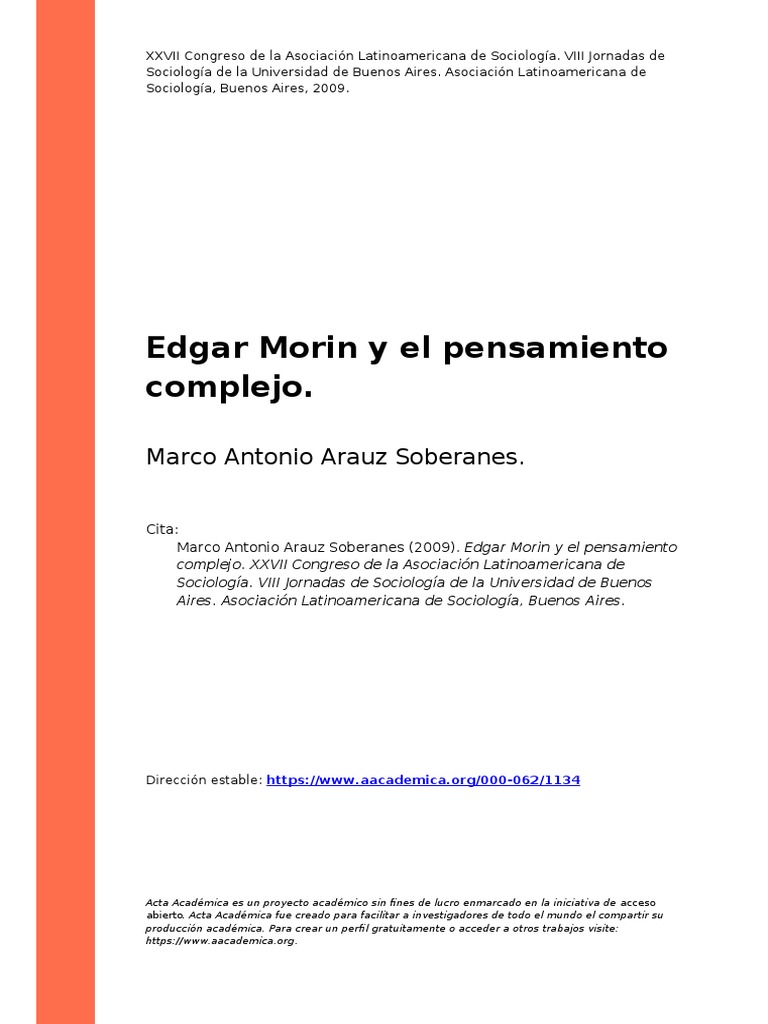 Marco Antonio Arauz Soberanes (2009) - Edgar Morin y El Pensamiento ...