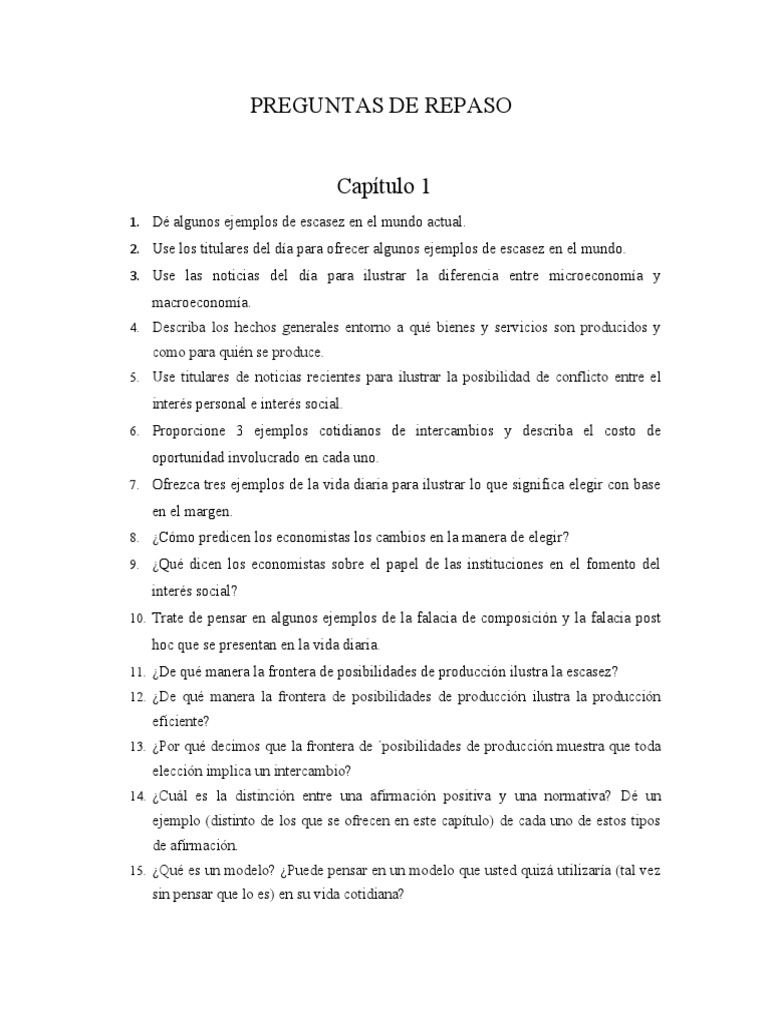 Preguntas de Repaso Capitulo 1 | PDF | Ventaja comparativa | Costo de ...