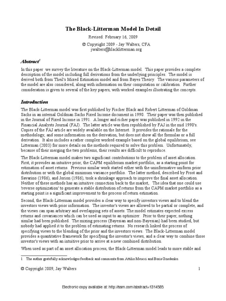 Black-Litterman Model in Detail | PDF | Capital Asset Pricing Model ...