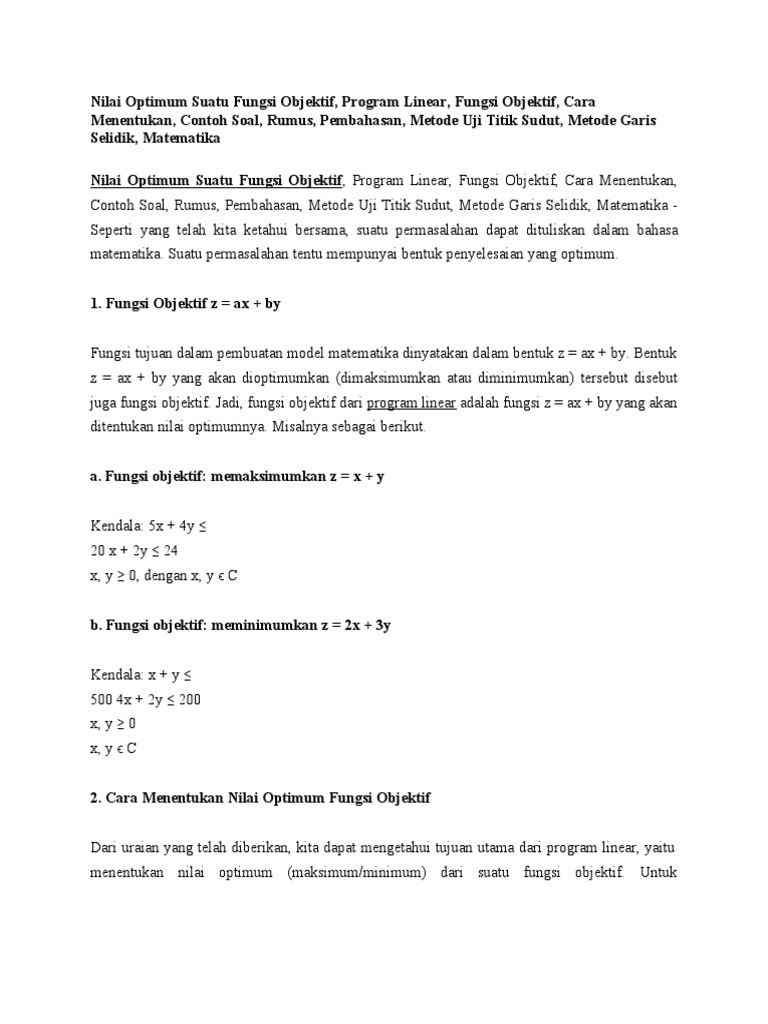 Optimasi Fungsi Objektif Program Linear | PDF