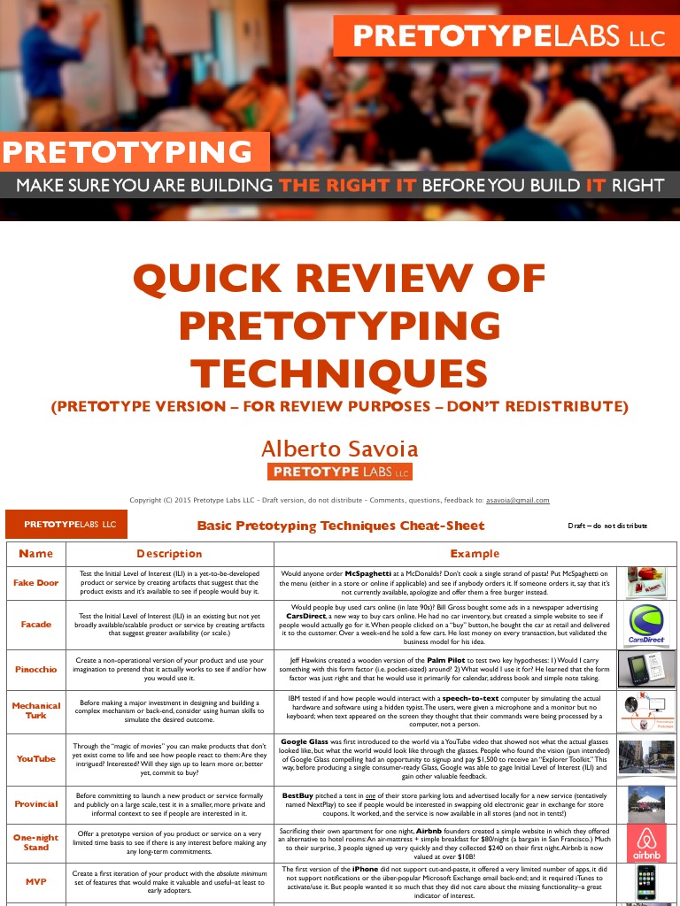 Summary of Pretotyping Techniques | PDF | Prototype | Speech Recognition