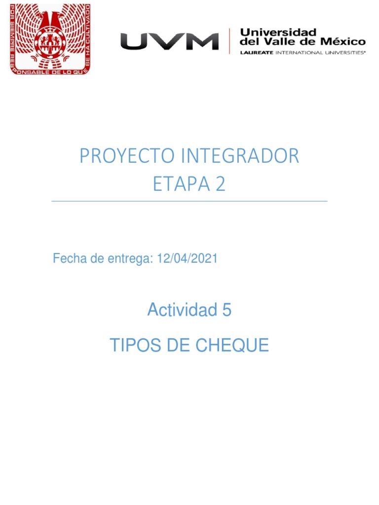 A5 Proyecto Integrador Etapa 2 | PDF | Cheque | Bancos