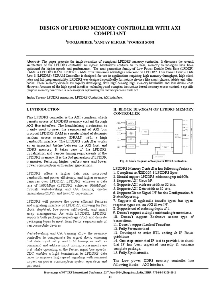 Design Of An Axi Compliant Lpddr3 Memory Controller For High Speed