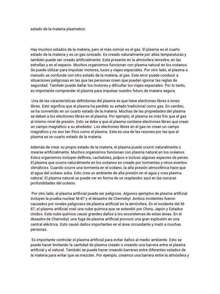 Estado de La Materia Plasmatico | Descargar gratis PDF | Plasma (Física ...