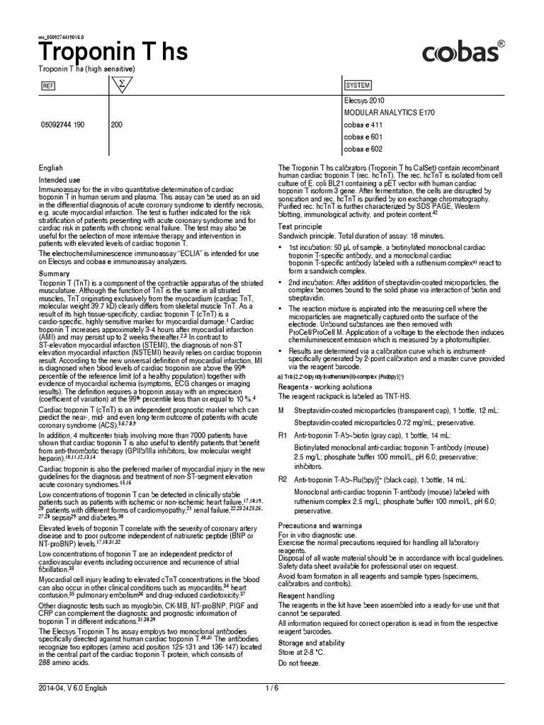 Troponin T Hs (High Sensitive) | PDF | Detection Limit | Myocardial ...