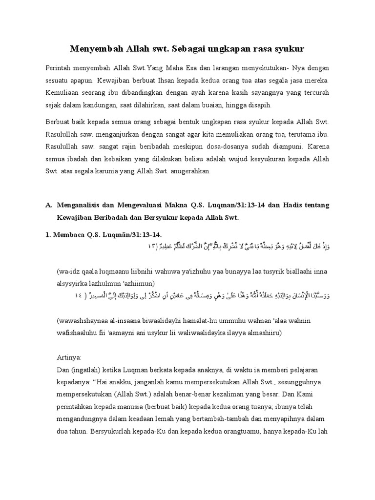 Menyembah Allah Swt. Sebagai Ungkapan Rasa Syukur | PDF