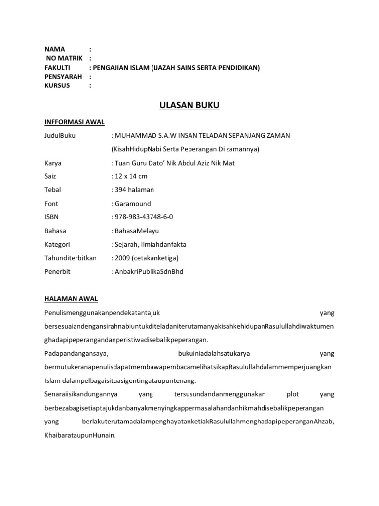 Contoh Ulasan Buku (Book Review) | PDF