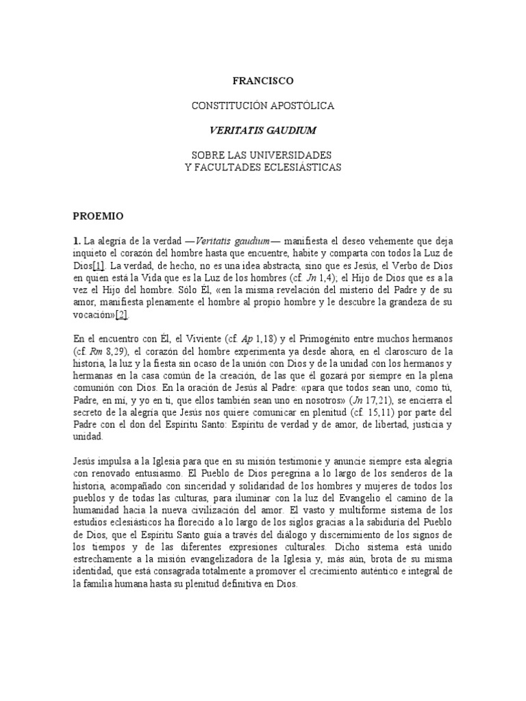 Veritatis Gaudium | PDF | Iglesia Católica | Universidad
