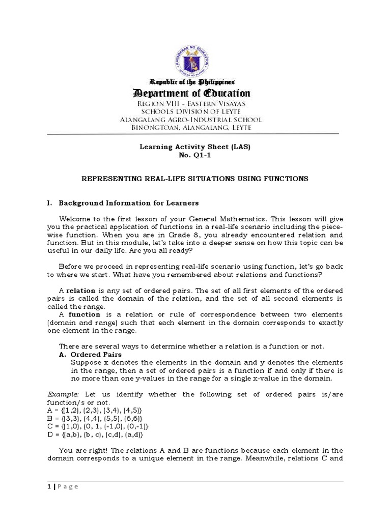 Representing Real-Life Situations Using Functions | PDF | Function (Mathematics) | Mathematics