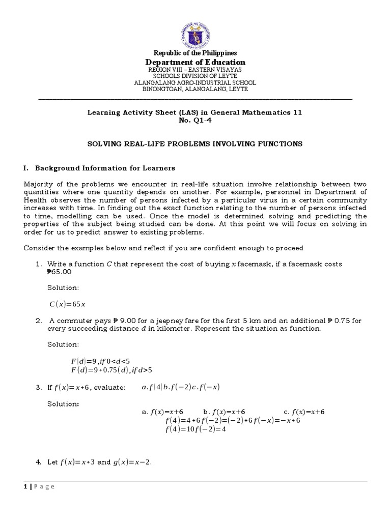 Solving Real Life Problems Involving Functions Pdf Fare Fee 0526