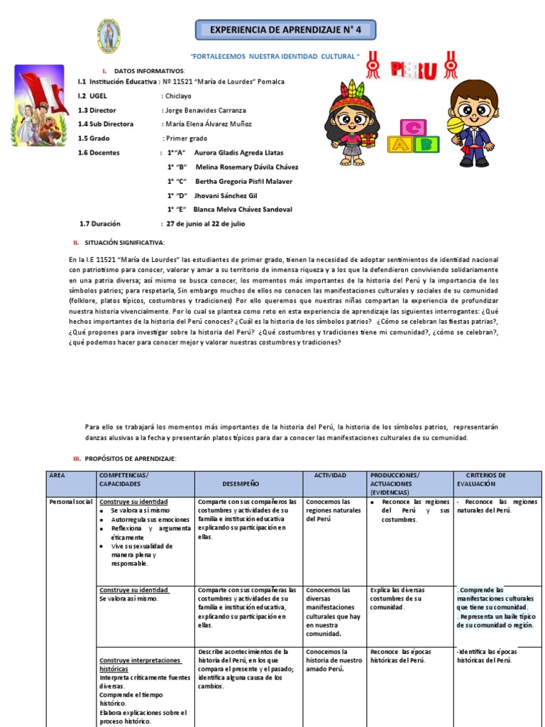 Experiencia N 4 2022 Primer Grado Pdf Los Símbolos Perú