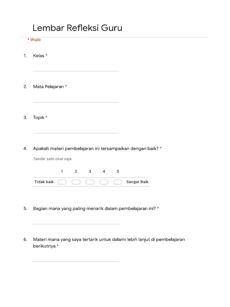 Lembar Refleksi Guru | PDF