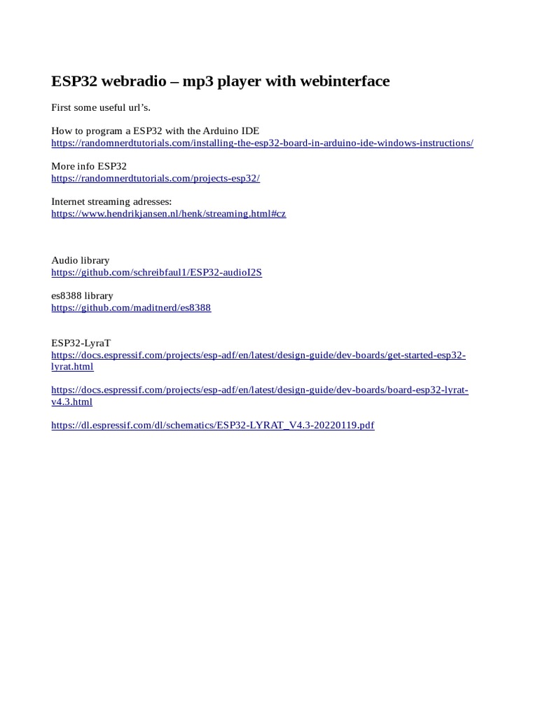 ESP32 Webradio & MP3 Player Guide | PDF | Computer File | Wi Fi