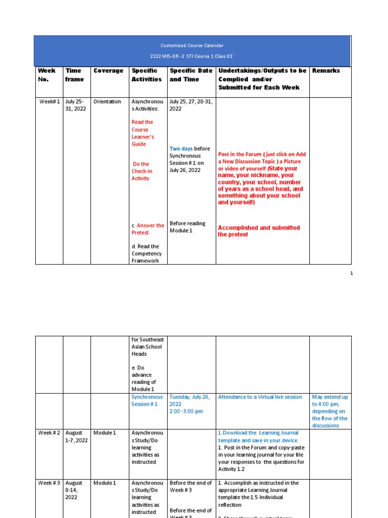 Customized-Calendar-of-Activities | PDF | Learning | Cognition
