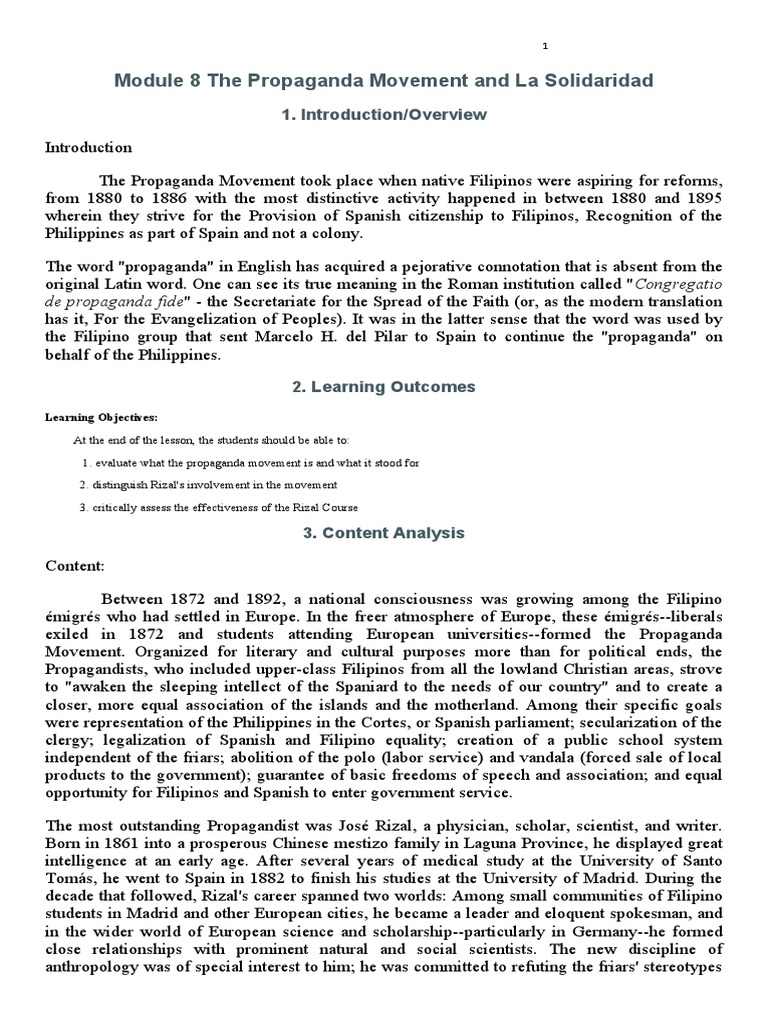 LWR Module 8 The Propaganda Movement and La Solidarida | PDF | Philippines