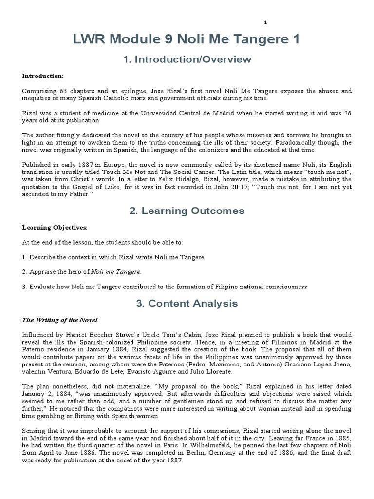 LWR Module 9 Noli Me Tangere 1 | PDF | History
