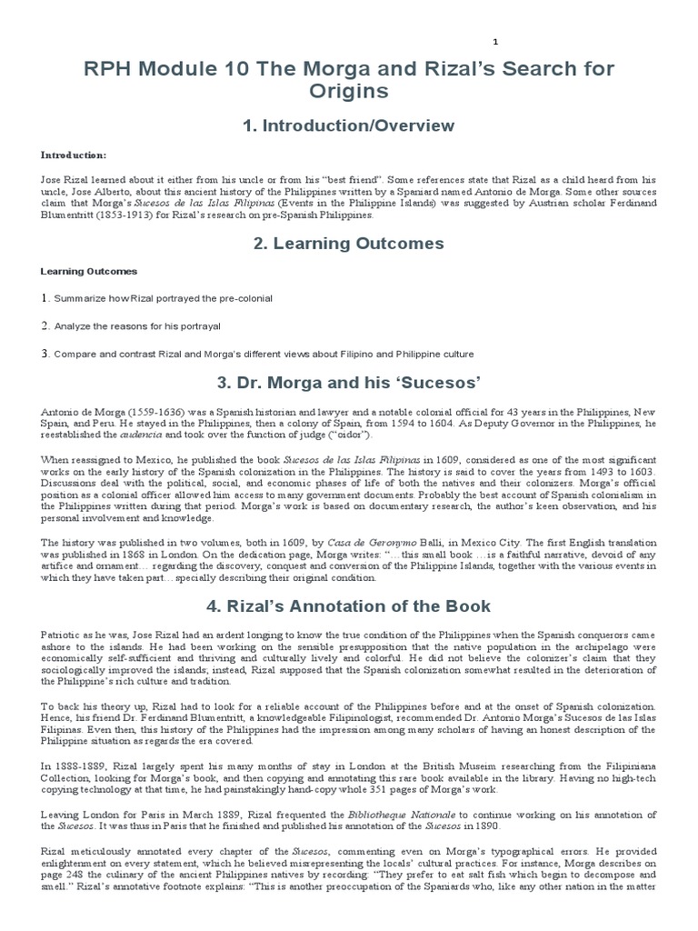 LWR Module 10 The Morga and Rizal | PDF | Philippines | Spanish Empire