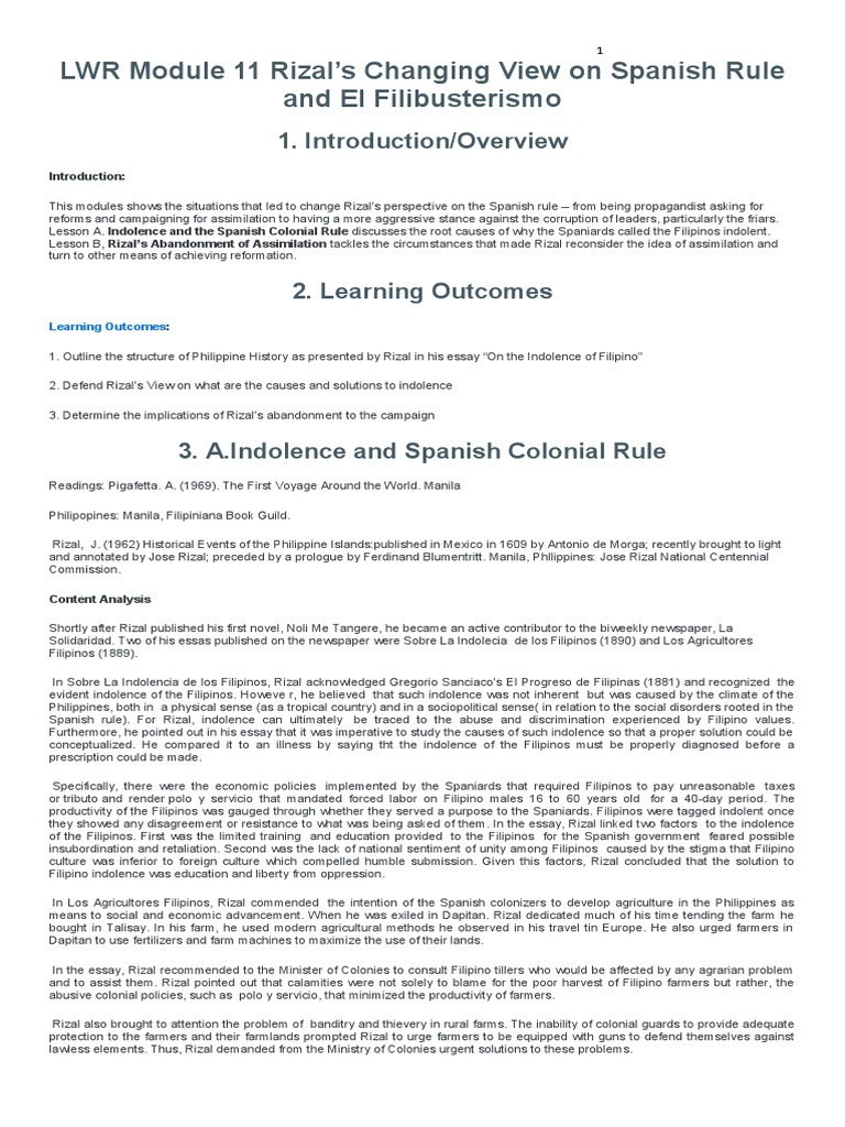 LWR Module 11 Rizal's Changing View On Spanish Rule and El Filibusterismo | PDF | Philippines ...