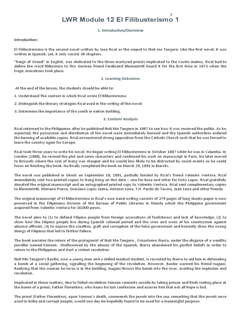 LWR Module 12 El Filibusterismo 1 | PDF | Philippines