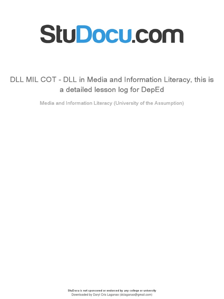DLL Mil Cot DLL in Media and Information Literacy This Is A Detailed Lesson Log For Deped | PDF ...