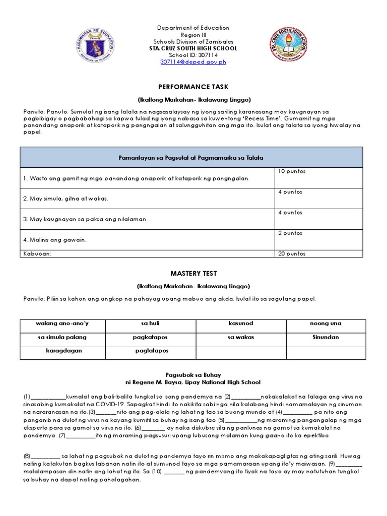 Performance Task: 307114@deped - Gov.ph | PDF