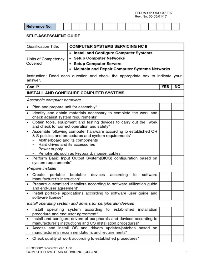Self-Assessment Guide Computer Systems Servicing NC Ii: Reference No ...