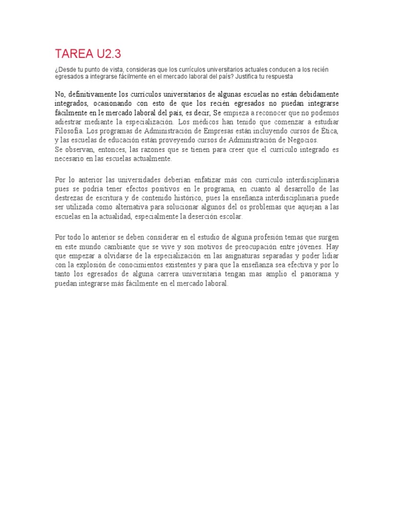 TAREA U2.3 Diseño Curricular | PDF