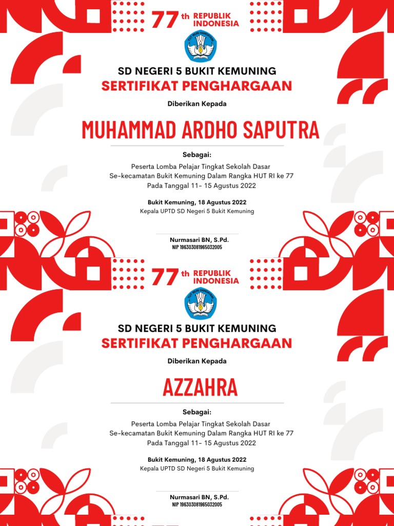 Merah Putih Modern Piagam Penghargaan Lomba Agustusan Kemerdekaan ...