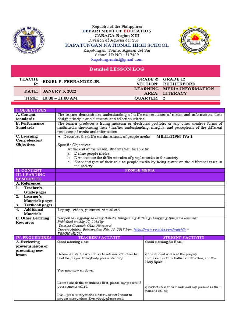 Lesson Plan COT 1 MIL | PDF | Multimedia | Social Media