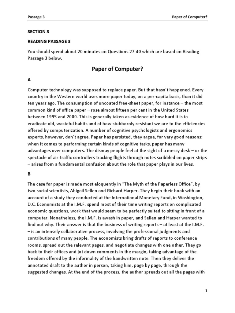 18 Passage 3 - Paper of Computer Q27-40 | PDF | Desk | Paper