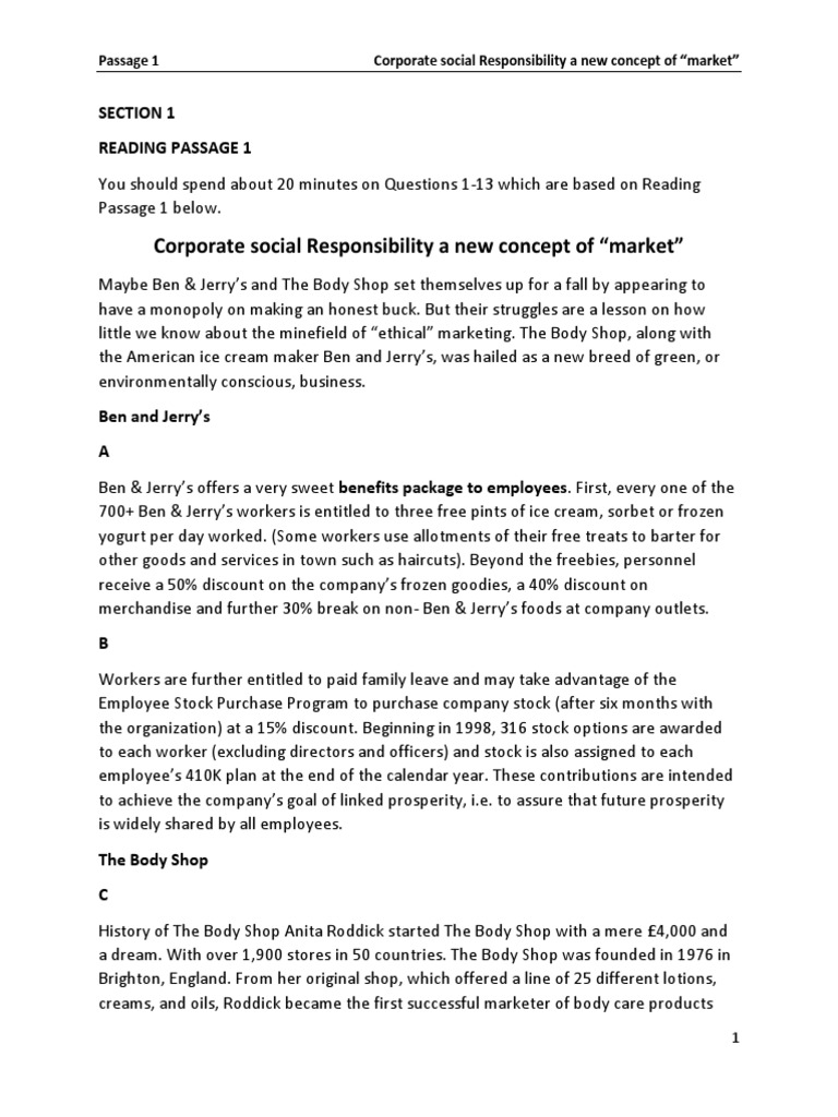 21 Passage 1 - Corporate Social Responsibility A New Concept of Market ...