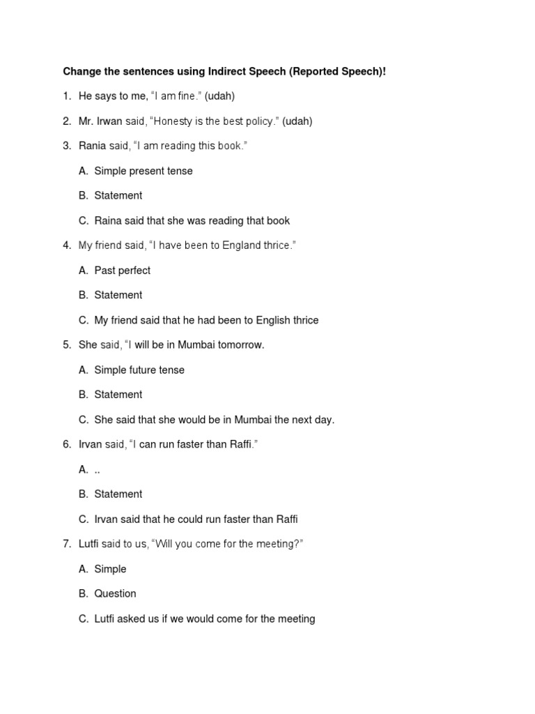 The Exercises of Direct and Indirect Speech | PDF