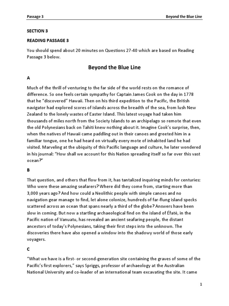 22 Passage 3 - Beyond The Blue Line Q27-40 | PDF | Polynesia | Pacific ...