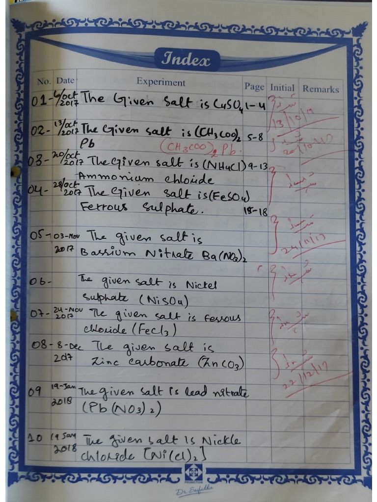 Chemistry XII (12th Grade/Class) Practical Journal | PDF