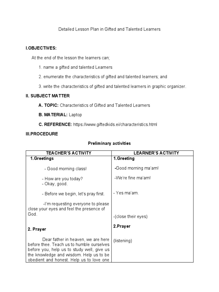 Lesson Plan for Gifted Learners | PDF | Intellectual Giftedness | Learning