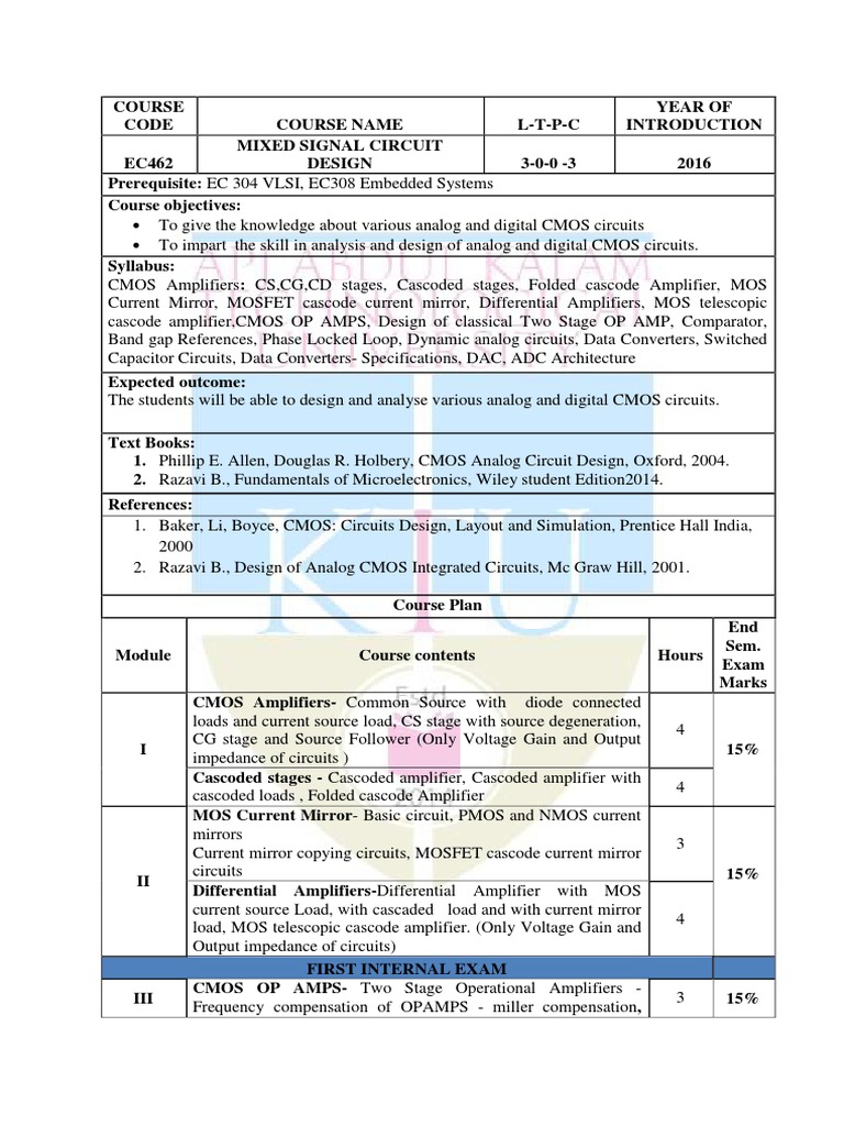 Mixed Signal Circuit Design EC462 | PDF | Amplifier | Operational Amplifier