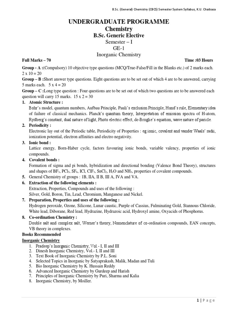 B.Sc. Chemistry, Generic Elective | PDF | Gases | Chemical Bond