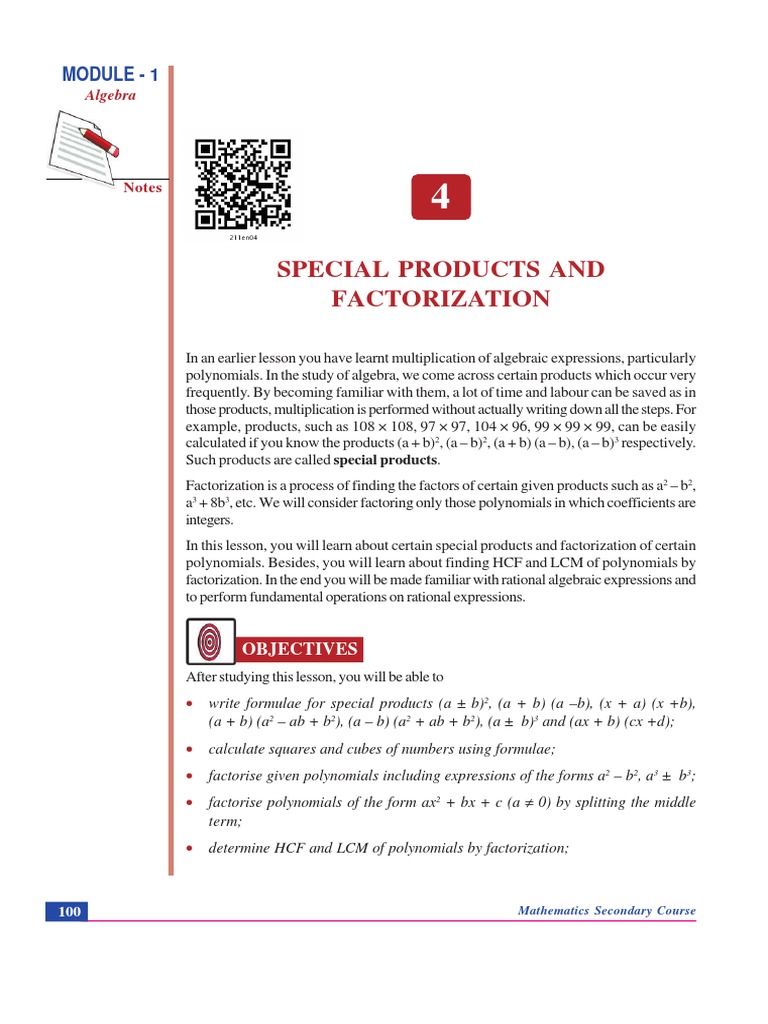 Special Products And Factorization Module Download Free Pdf Factorization Polynomial 5247
