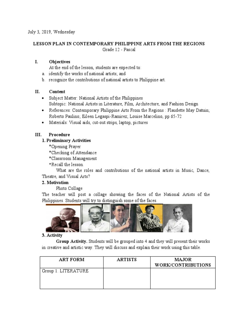 Contemp Art 0703 | PDF | Teachers | Lesson Plan