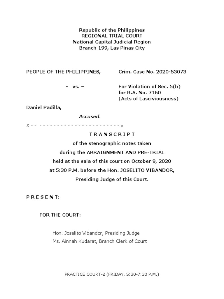 Arraignment Transcript: People vs. Padilla | PDF | Prosecutor | Plea