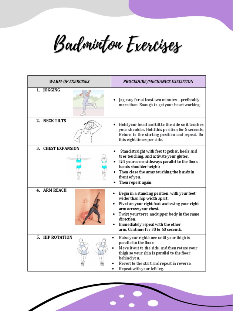 Badminton Warm-Up and Cool-Down Guide | PDF | Foot | Knee