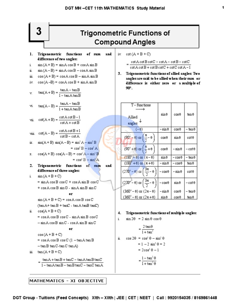 DGT Trigonometric Functions of C Angles | PDF | Trigonometry ...