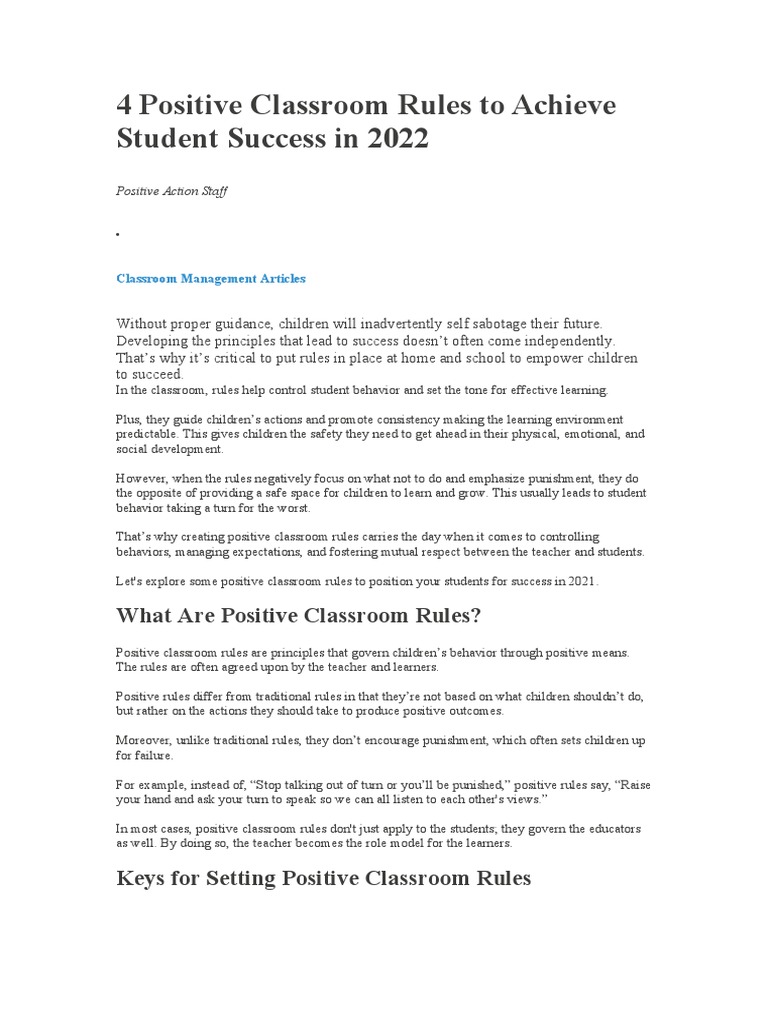 4 Positive Classroom Rules | PDF | Classroom | Cognitive Science
