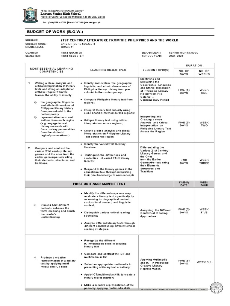Exploring Philippine and Global Literature through Critical Analysis ...