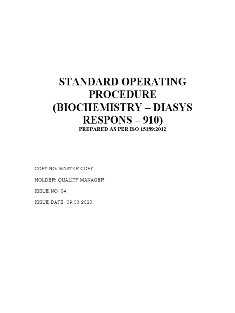 Standard Operating Procedure (Biochemistry - Diasys RESPONS - 910) | PDF | Medical Laboratory ...