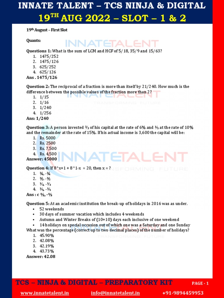TCS - AUG 19th - Slot 1 & 2 Questions | PDF | String (Computer Science ... TCS - AUG 19th - Slot 1 & 2 Questions | PDF | String (Computer Science ...