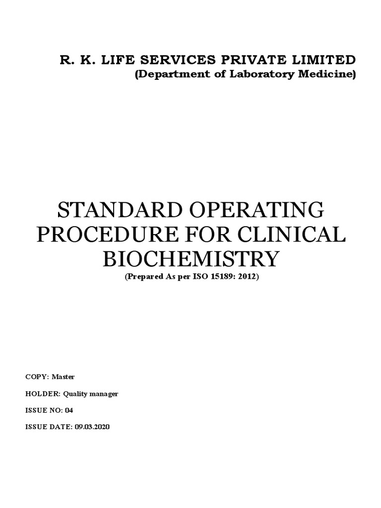 Standard Operating Procedure For Clinical Biochemistry: R. K. Life ...