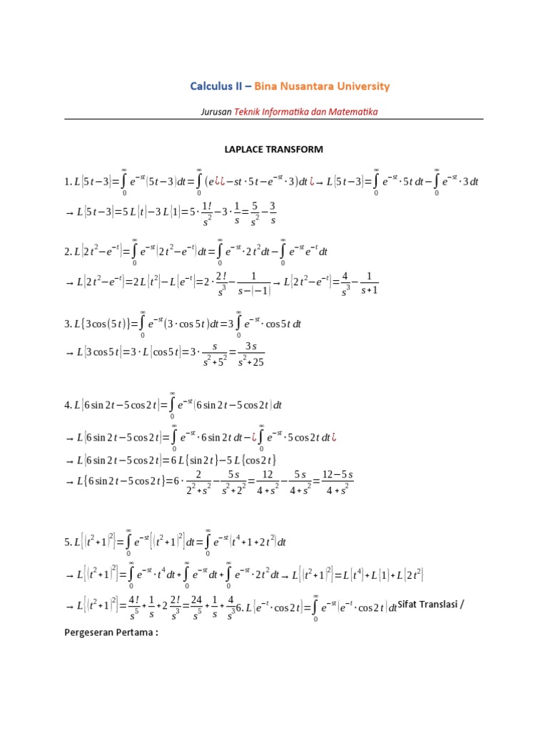 A 1 Calculus Ii Laplace Transform Pdf