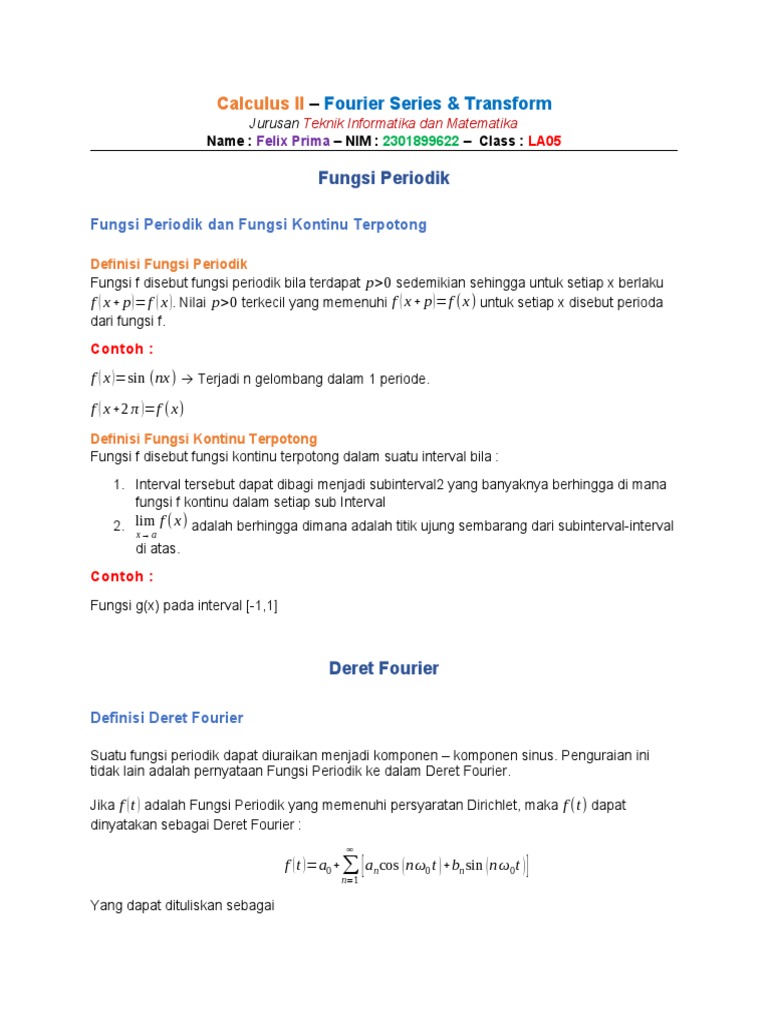 (M-2) Calculus II - Fourier Series and Fourier Transform | PDF
