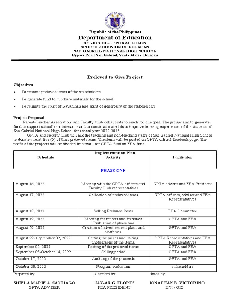 PTA and FEA Proposal For Preloved To Give | PDF
